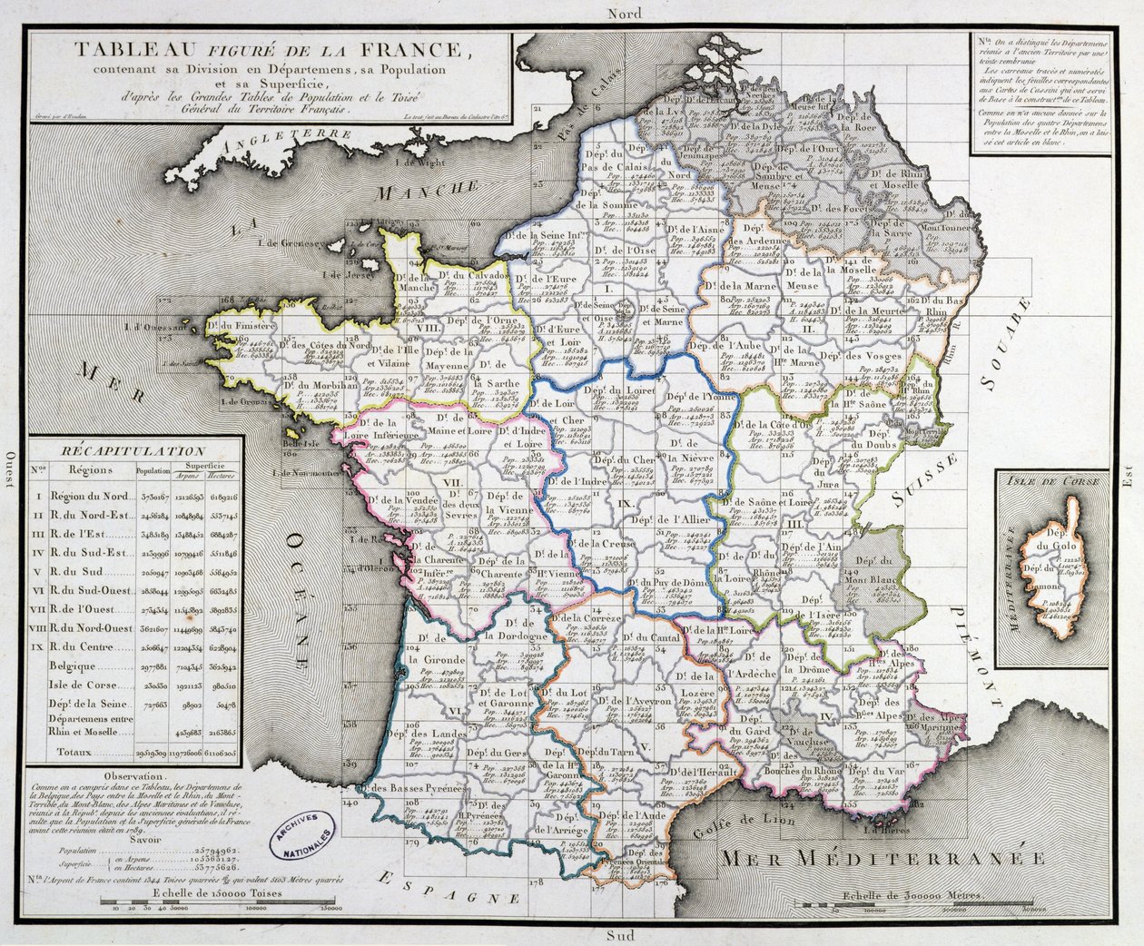 Map of France depicting the departmental divisions, 1798