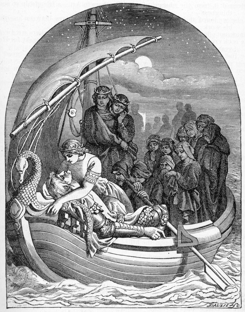 The dying King Arthur is carried away to Avalon on a magical ship with ...