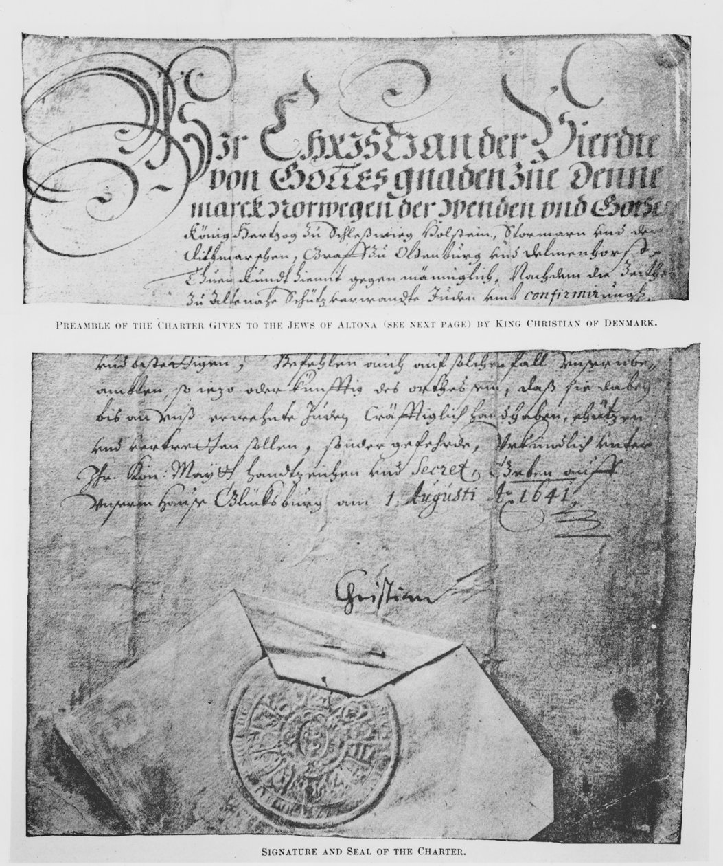 Preamble, signature and seal of the Charter given to the Jews of Altona ...