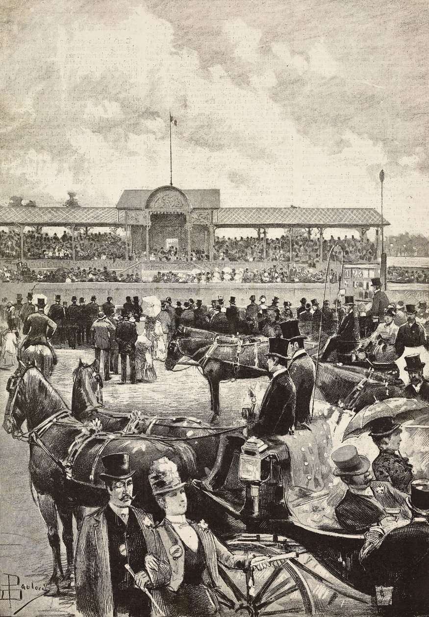 The grandstand, horse racing in Turin, Italy, engraving from drawing by ...