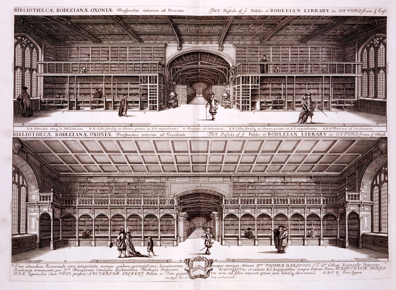 Interior of the Bodleian Library, Oxford, from Oxonia Illustrata
