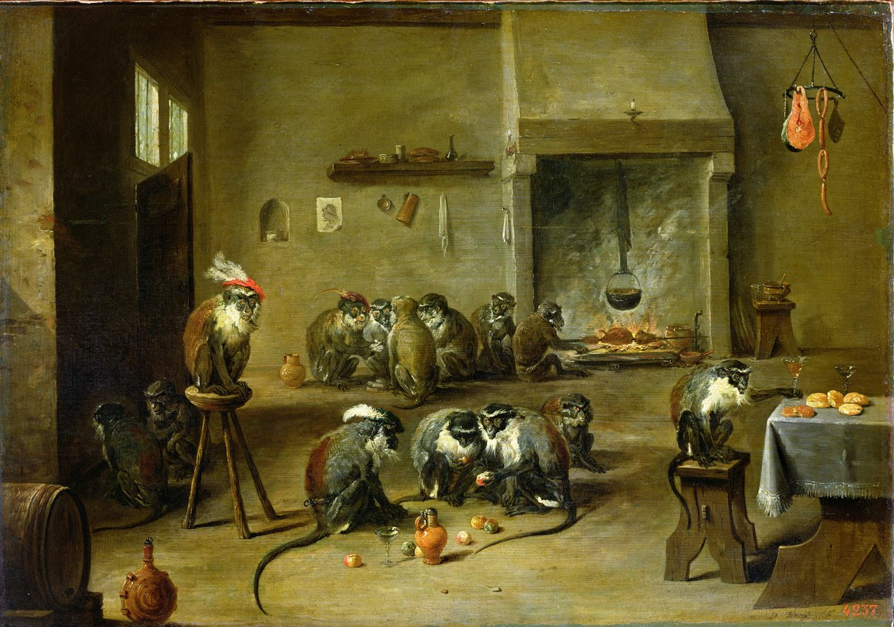 Monkeys in a Kitchen, c.1645 by David Teniers the Younger