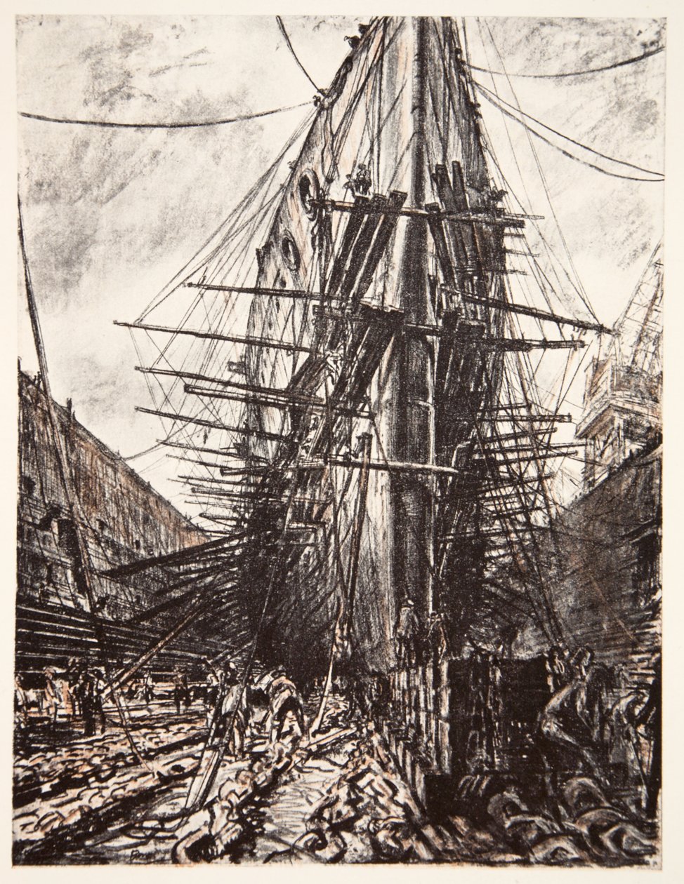 HMS Lion in dry dock, illustration from 'The Western Front'