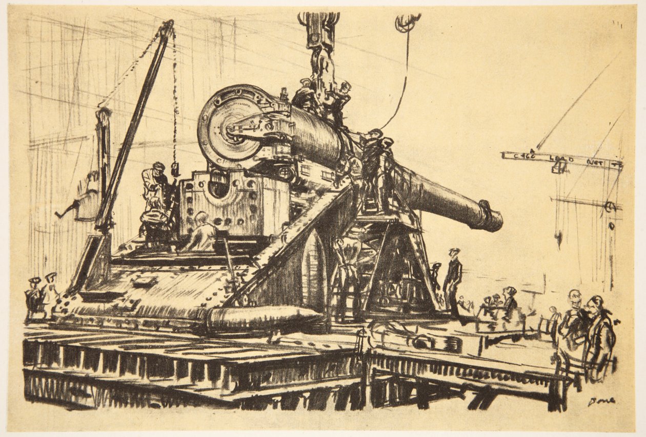 Mounting a great gun, illustration from 'The Western Front', published ...