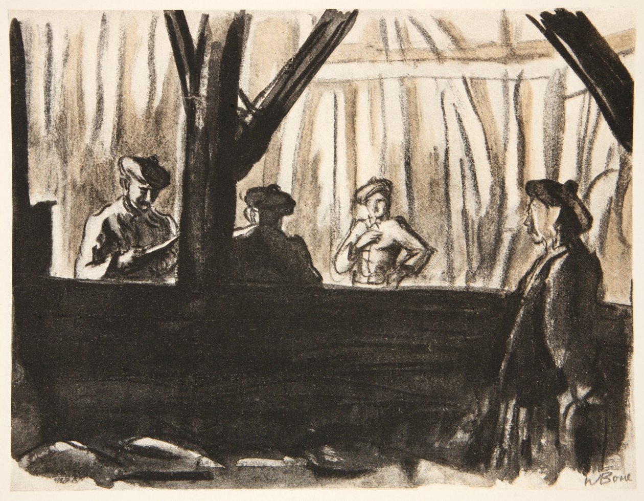 Scottish soldiers in a French barn, illustration from 'The Western ...