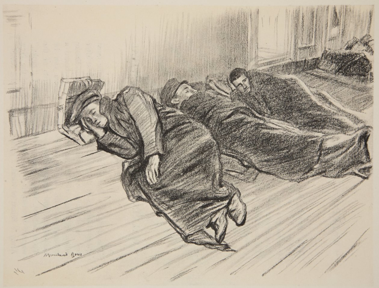 Walking wounded sleeping on deck, illustration from 'The Western Front'