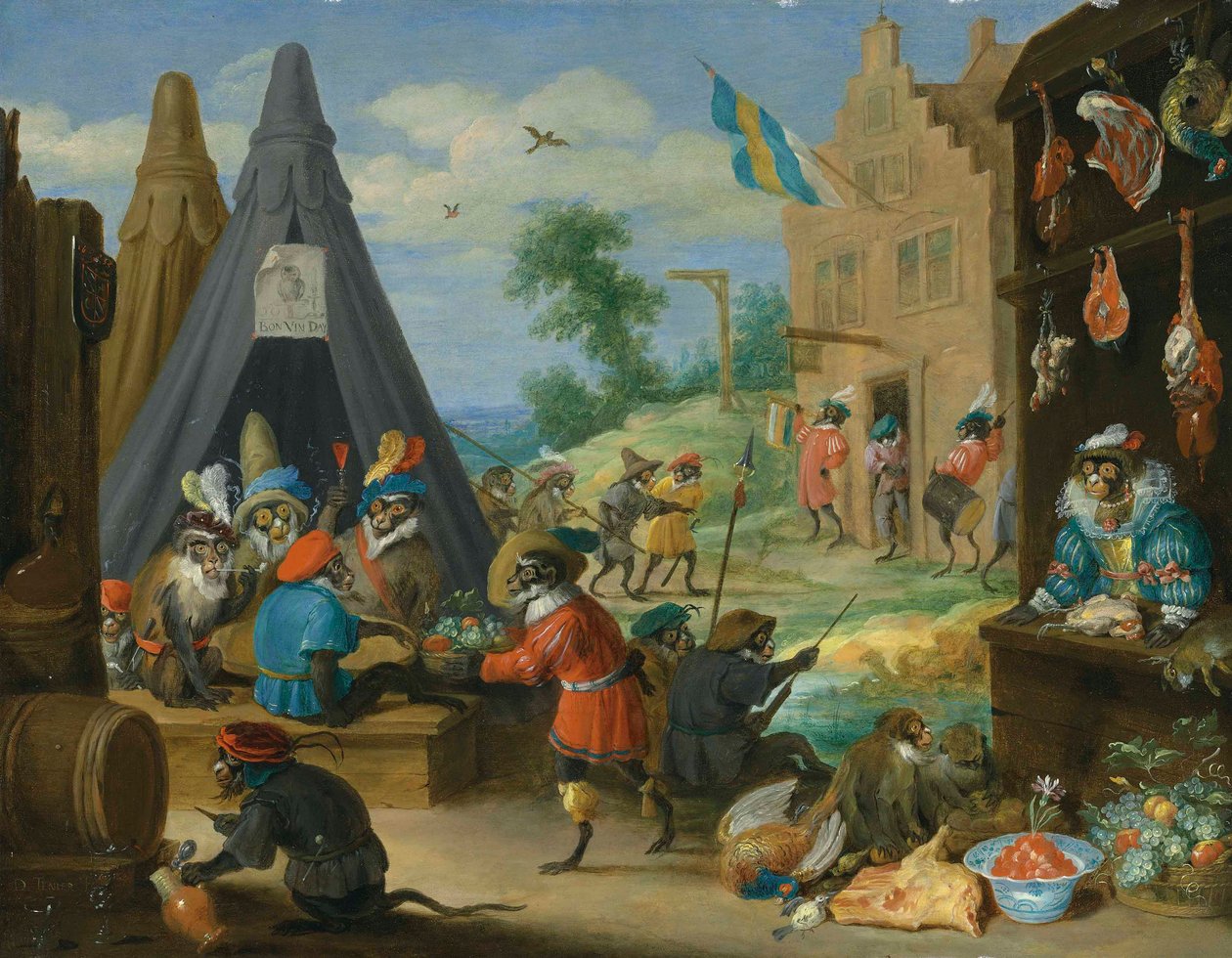 A Festival of Monkeys (Monkeys Dressed as Soldiers in an Encampment ...
