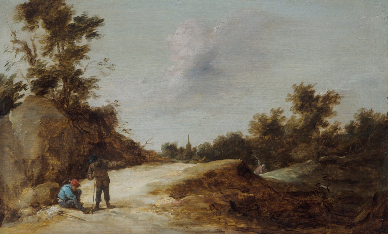 Peasants Resting on a Path in a Rocky, Wooded Landscape