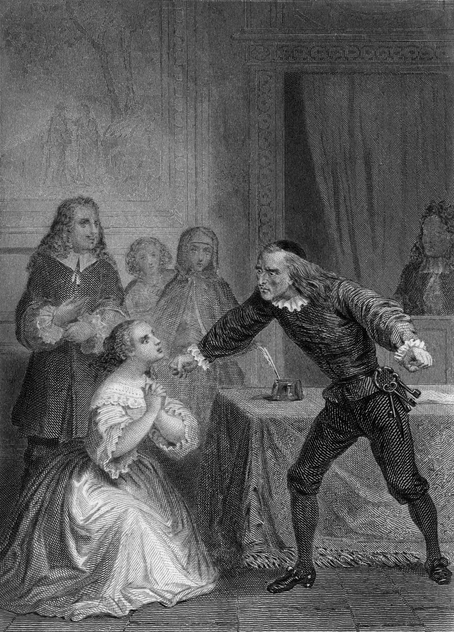 Play The Miser by Moliere: Elise and Harpagon, engraving by Delannoy ...