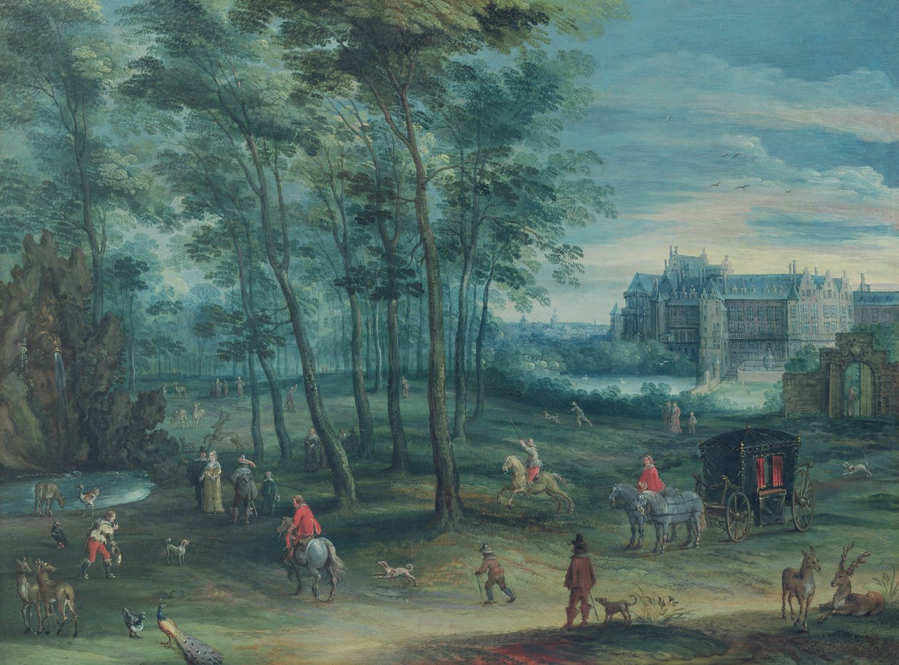 The park of the Viceregal palace, Brussels, with elegant company by a ...