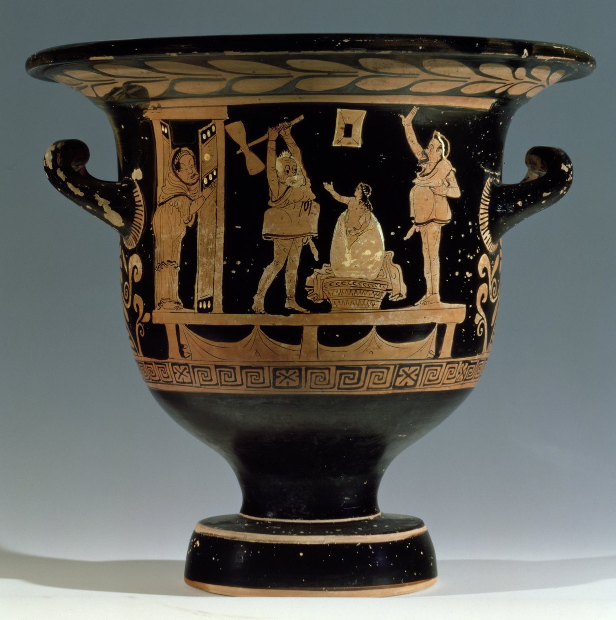 Red-Figure Bell Krater Decorated with a Scene from a Play, Apulian