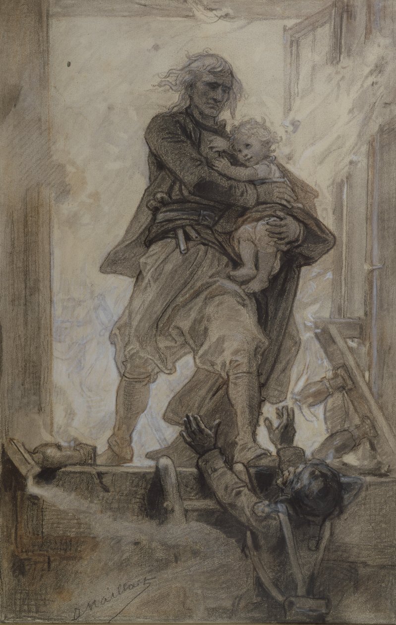 The Marquis of Lantenac saving a child, illustration from Quatre-vingt ...