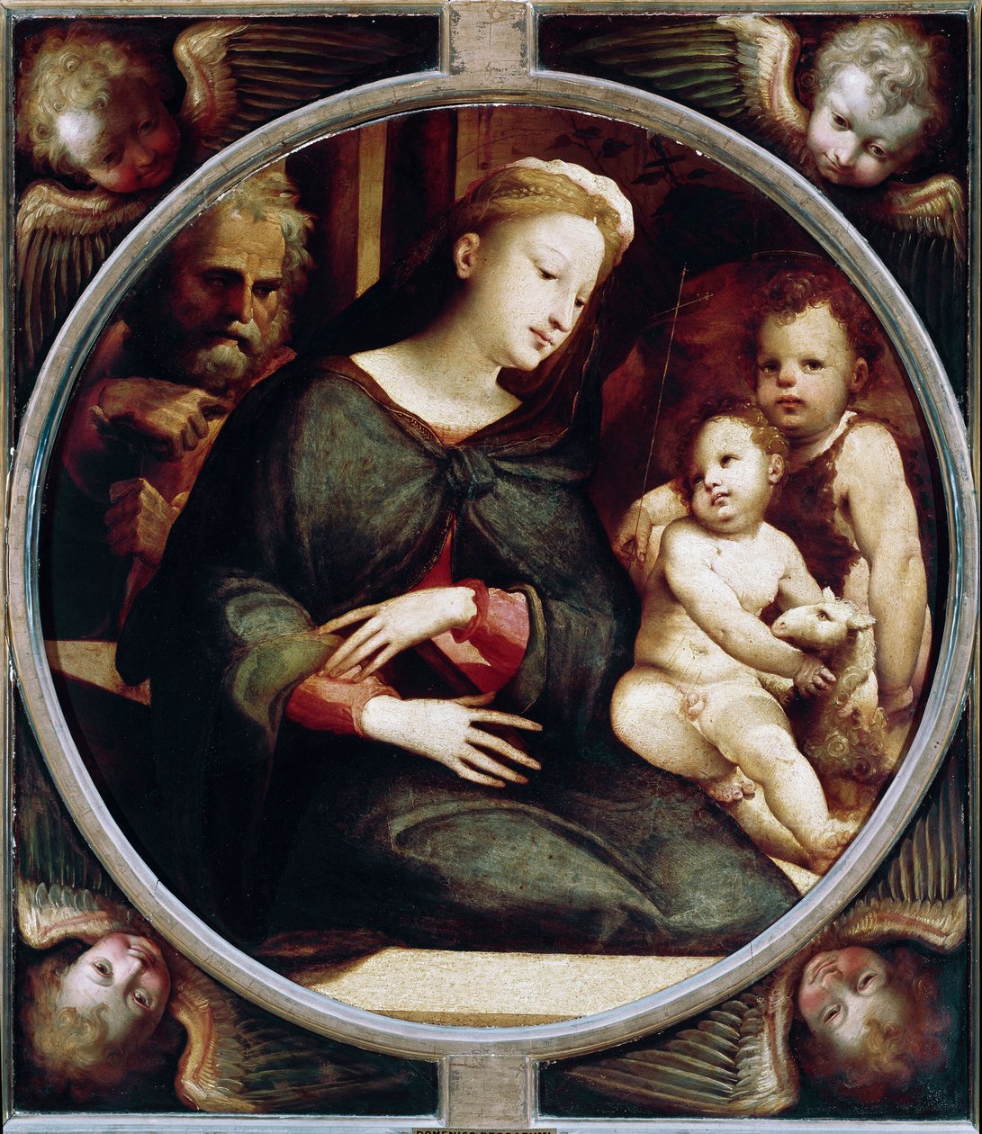 Tondo Surrounds Angels with Holy Family with Saint John the Baptist Child