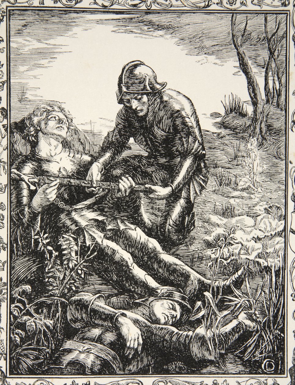 Arthur gives Excalibur to Sir Bedevere, illustration from 'Stories of ...