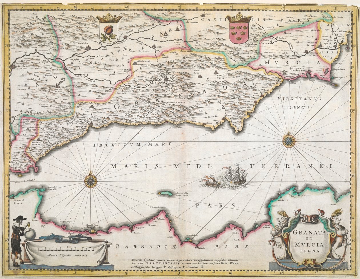 A 17th century map of the regions of Granada and Murcia, in Spain