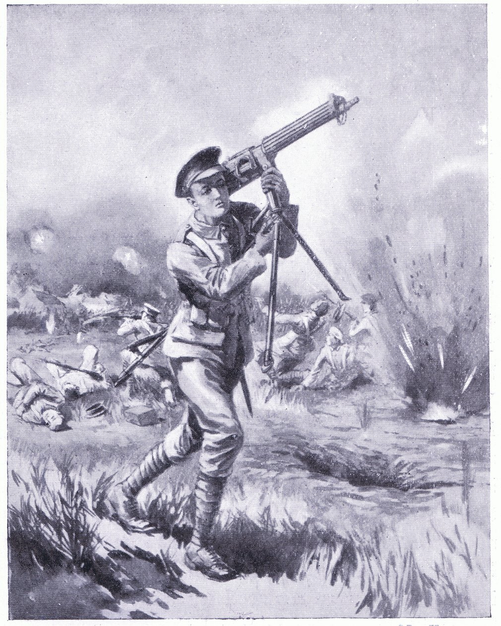 Private Lynn carrying away a machine gun for repair under heavy fire at ...