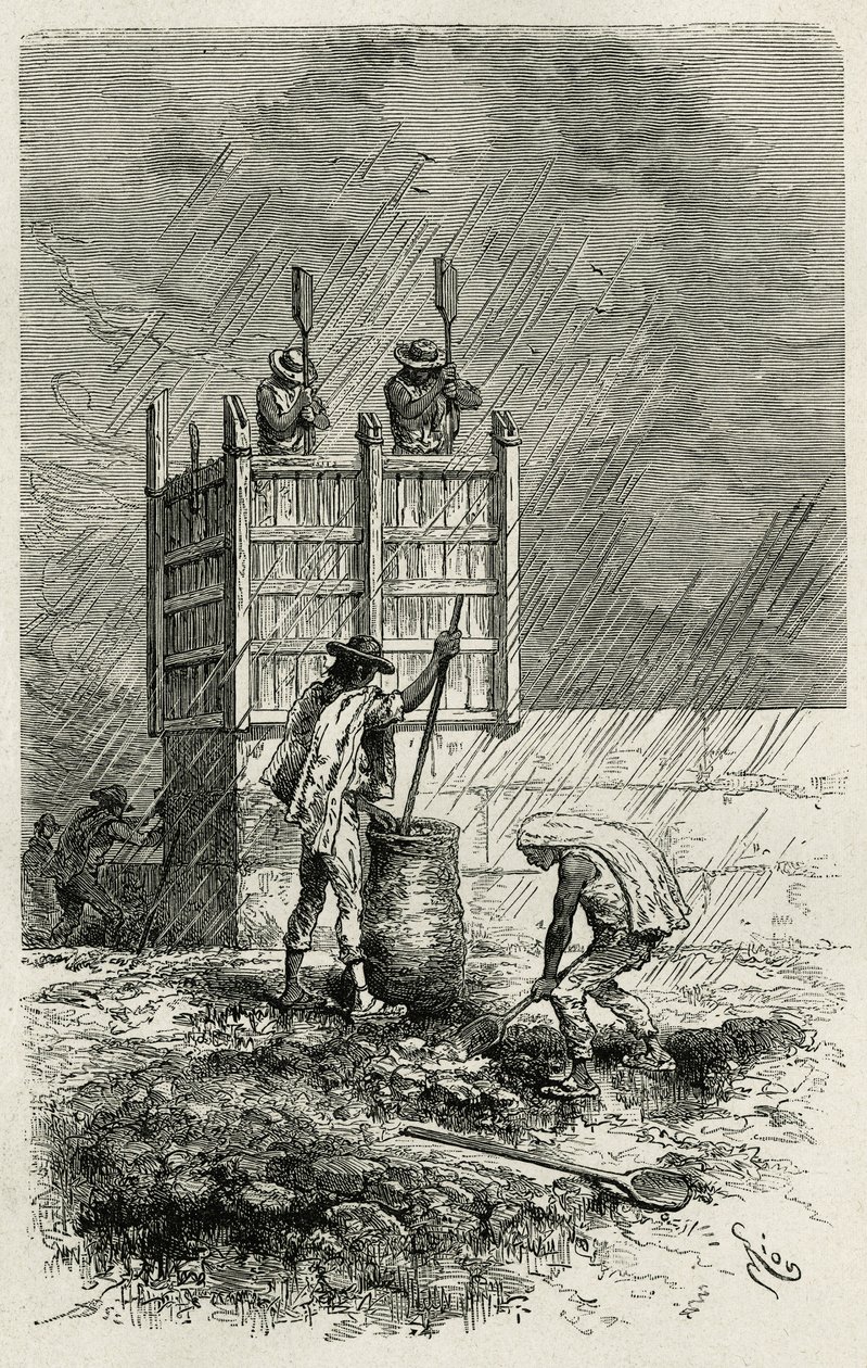 The Tapial Technique of Building Clay Walls (engraving by Riou, to ...