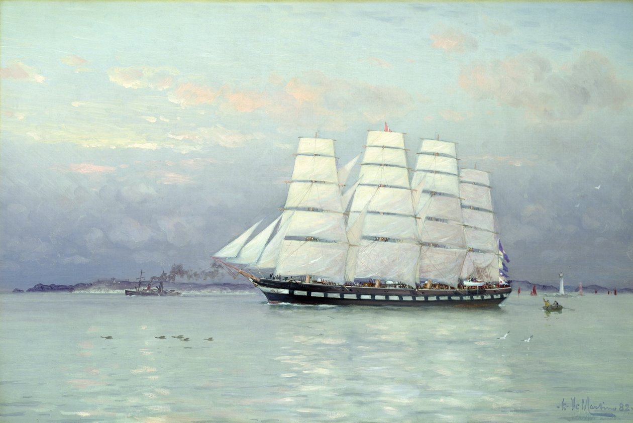 An Outward Bound Ship Under Full Sail, 1882