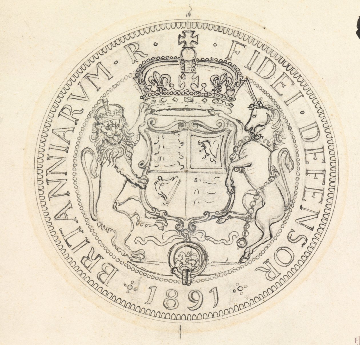 Two Design Sketches for the Florin and Shilling, 1891