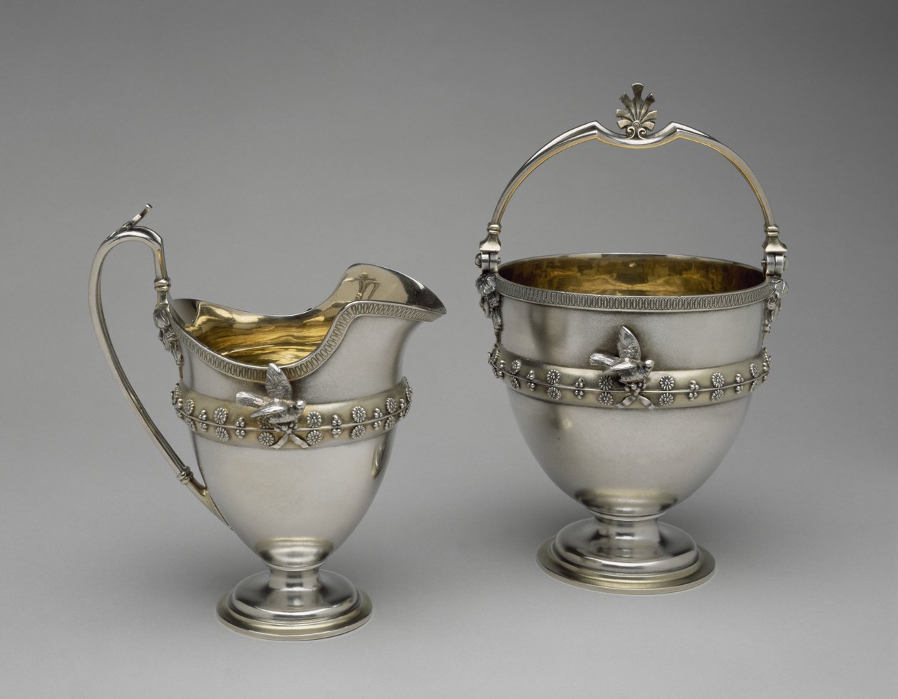 Cream Pitcher and Sugar Basket, c. 1865-1869