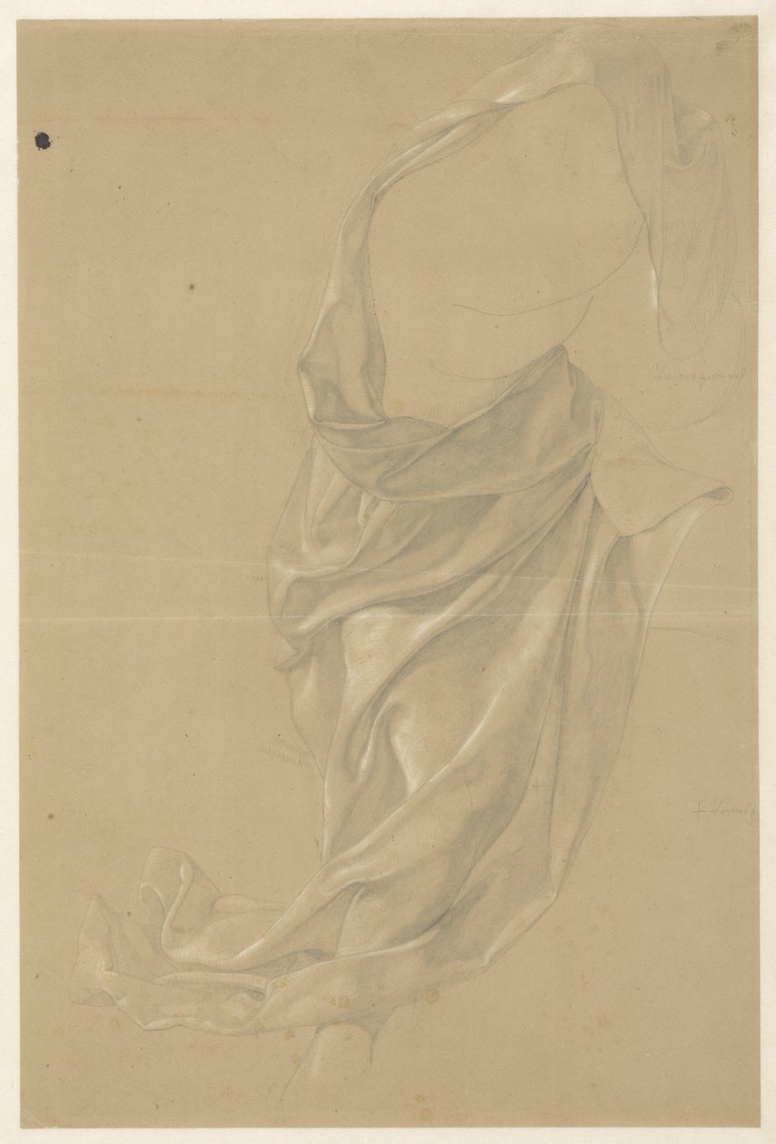 Drapery Study of a Figure Walking to the Right, Cloak Over the Head