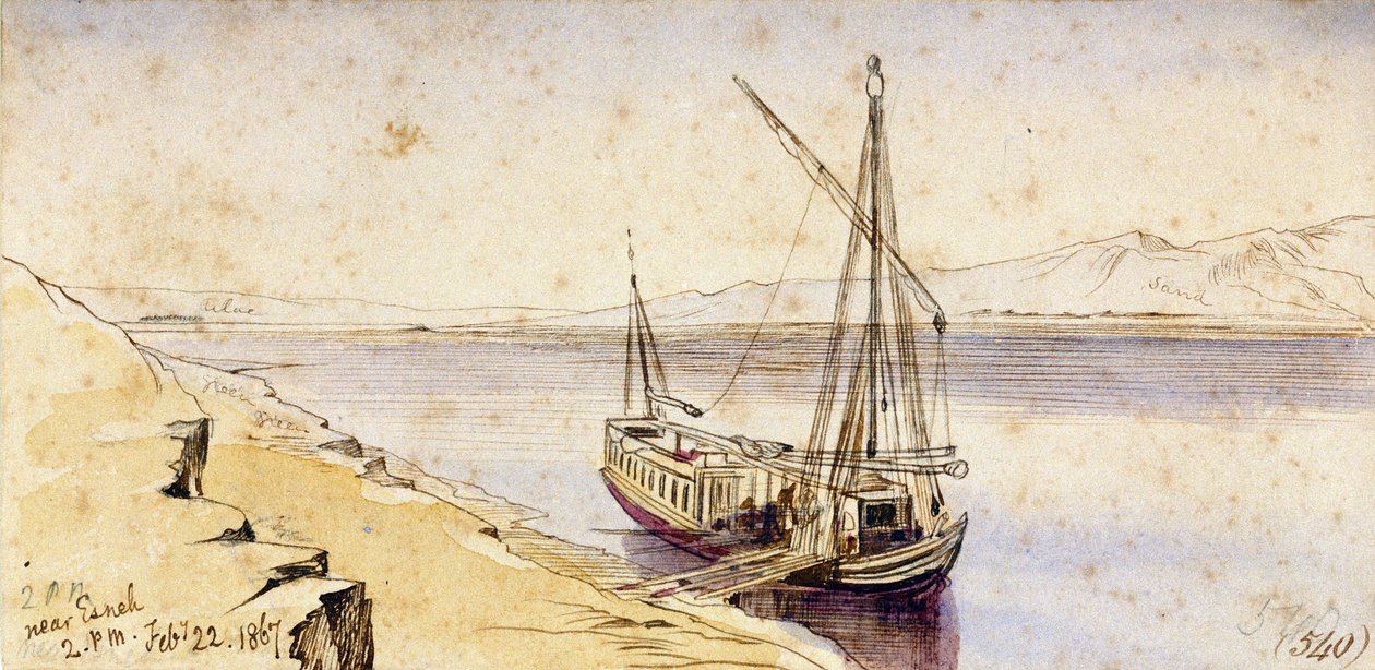 A Traditional Egyptian Boat Docking on a Bank of the Nile, Near Esneh