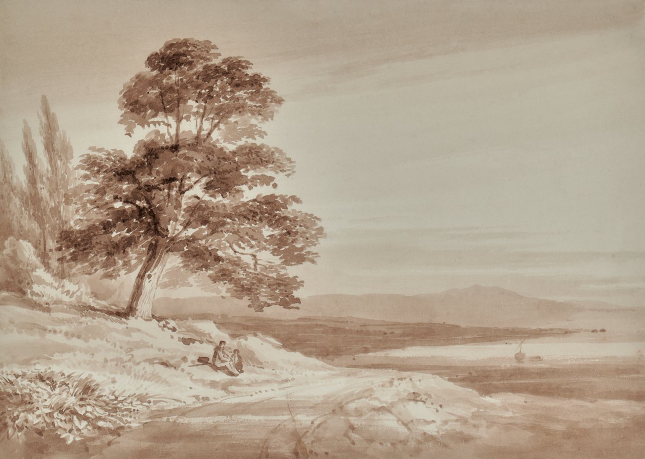 Landscape with figures and tree by Edward Pretty