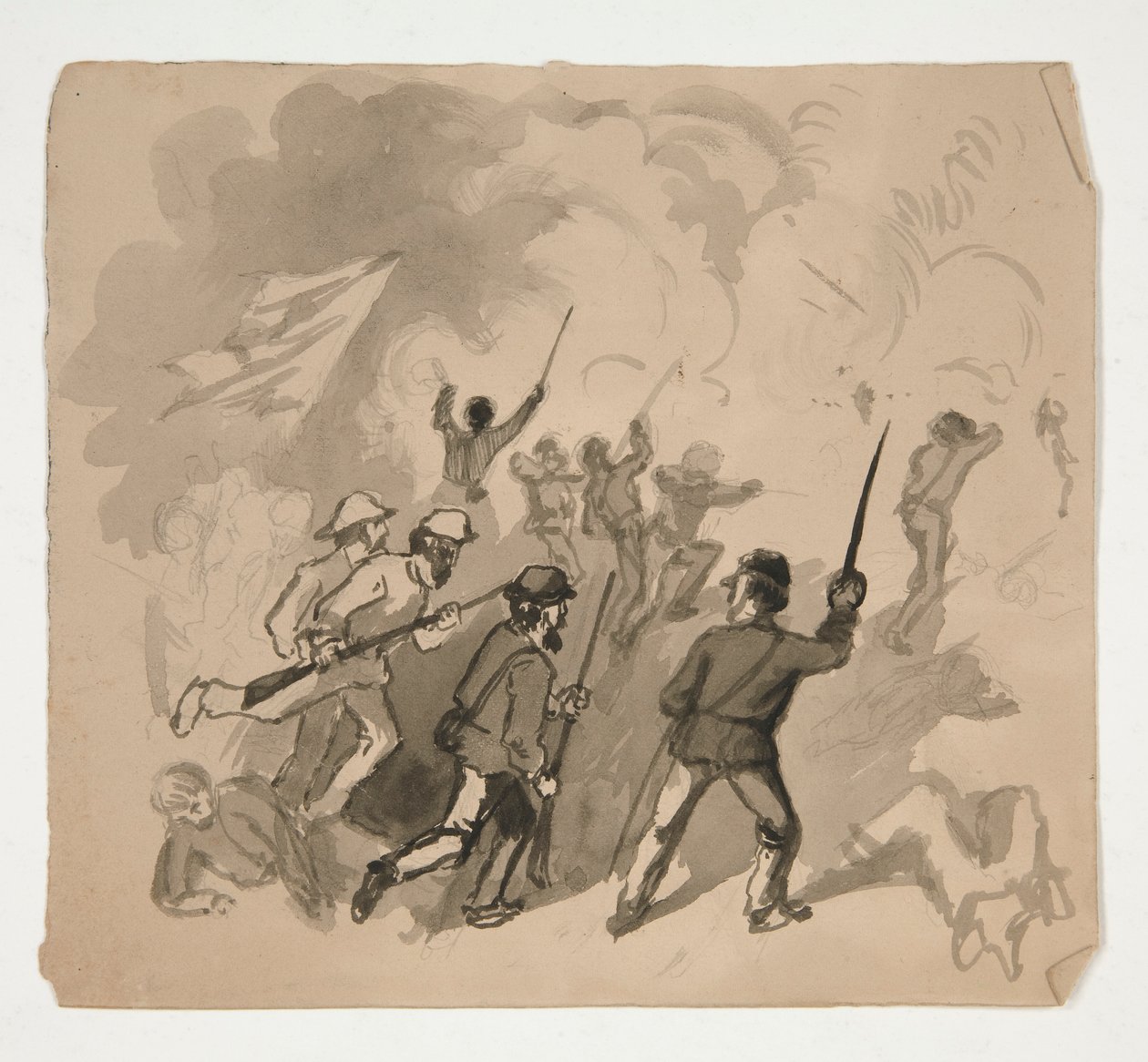 Civil War Battle Scene (recto); Unidentified Illustration of Man in a ...