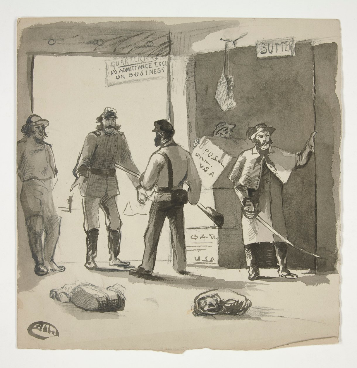 Civil War Sketch (recto); Man Viewing a Painting (verso)