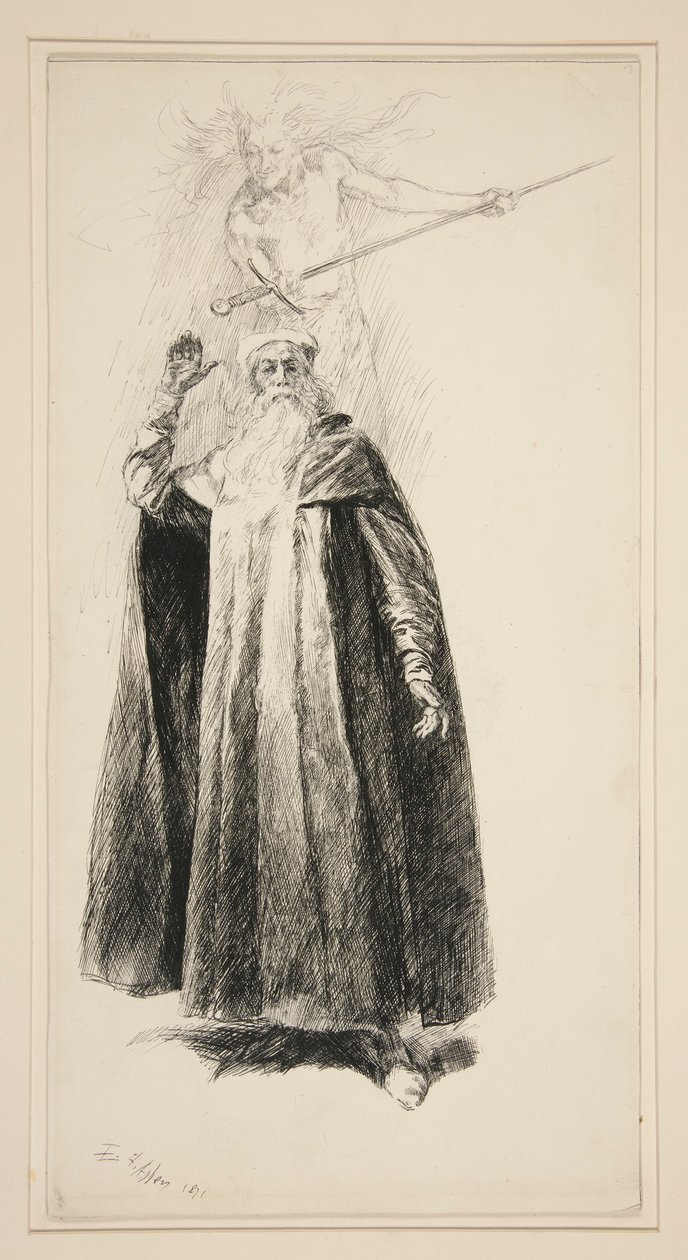 Prospero and Ariel, illustration for Act V, Scene I, The Tempest