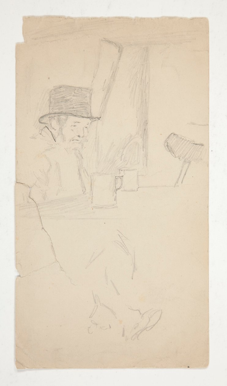 Sketch of a Crippled Man Seated at Table in Bar