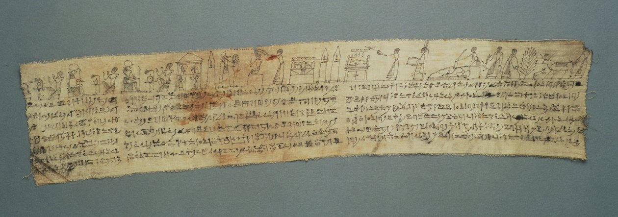 Linen Mummy Bandage with Vignettes from 'The Book of the Dead'