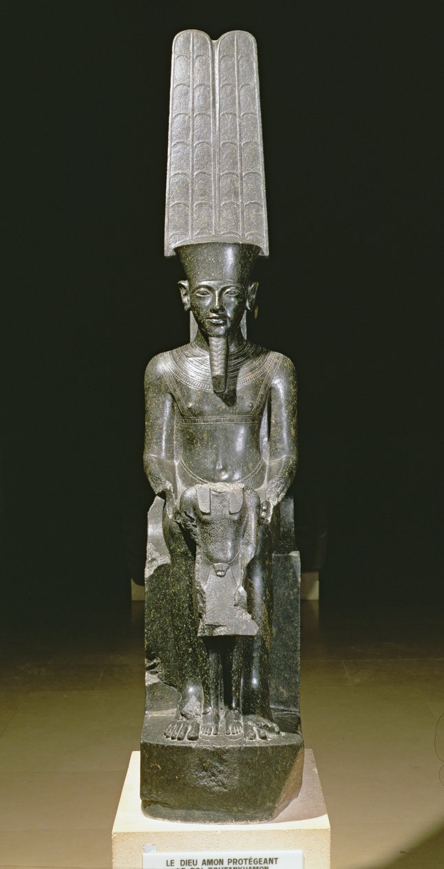 Statue of the god Amun protecting Tutankhamun, Egyptian, New Kingdom, c ...