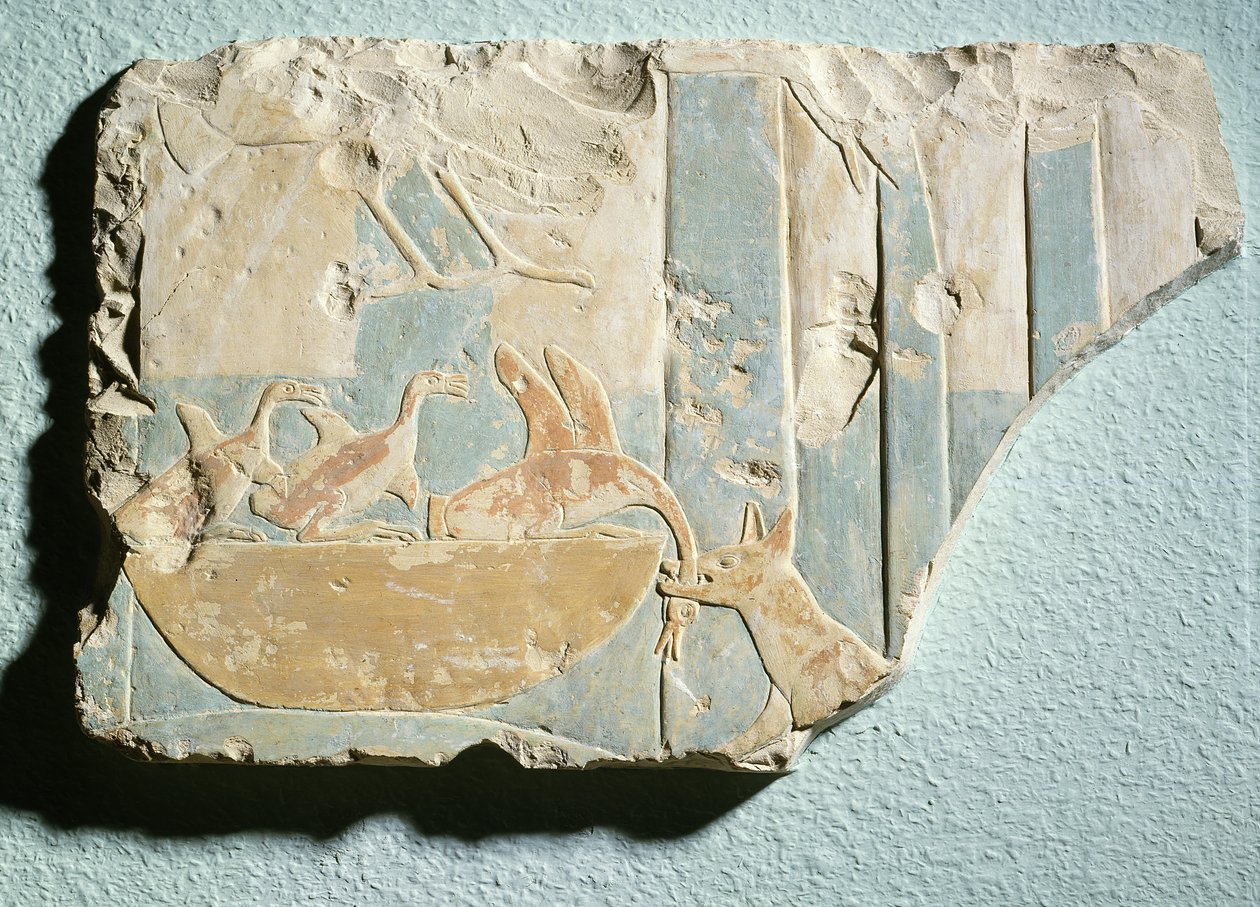 Relief depicting a raid by a dog-like animal on a birds nest, from the ...