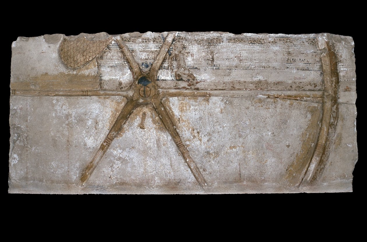Carved and Painted Limestone Block with Depiction of a Chariot Wheel ...