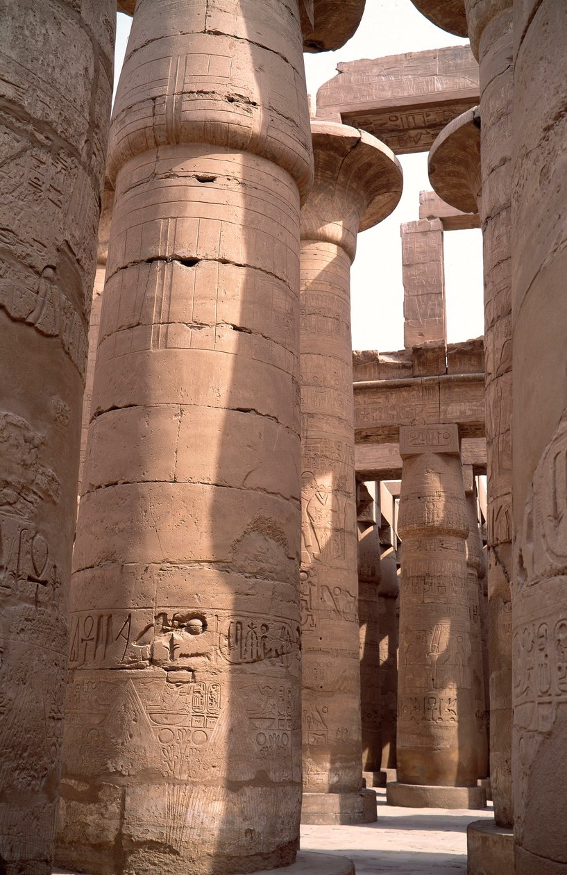 View of the columns of the hypostyle room of the Temple of Amon, Karnak ...