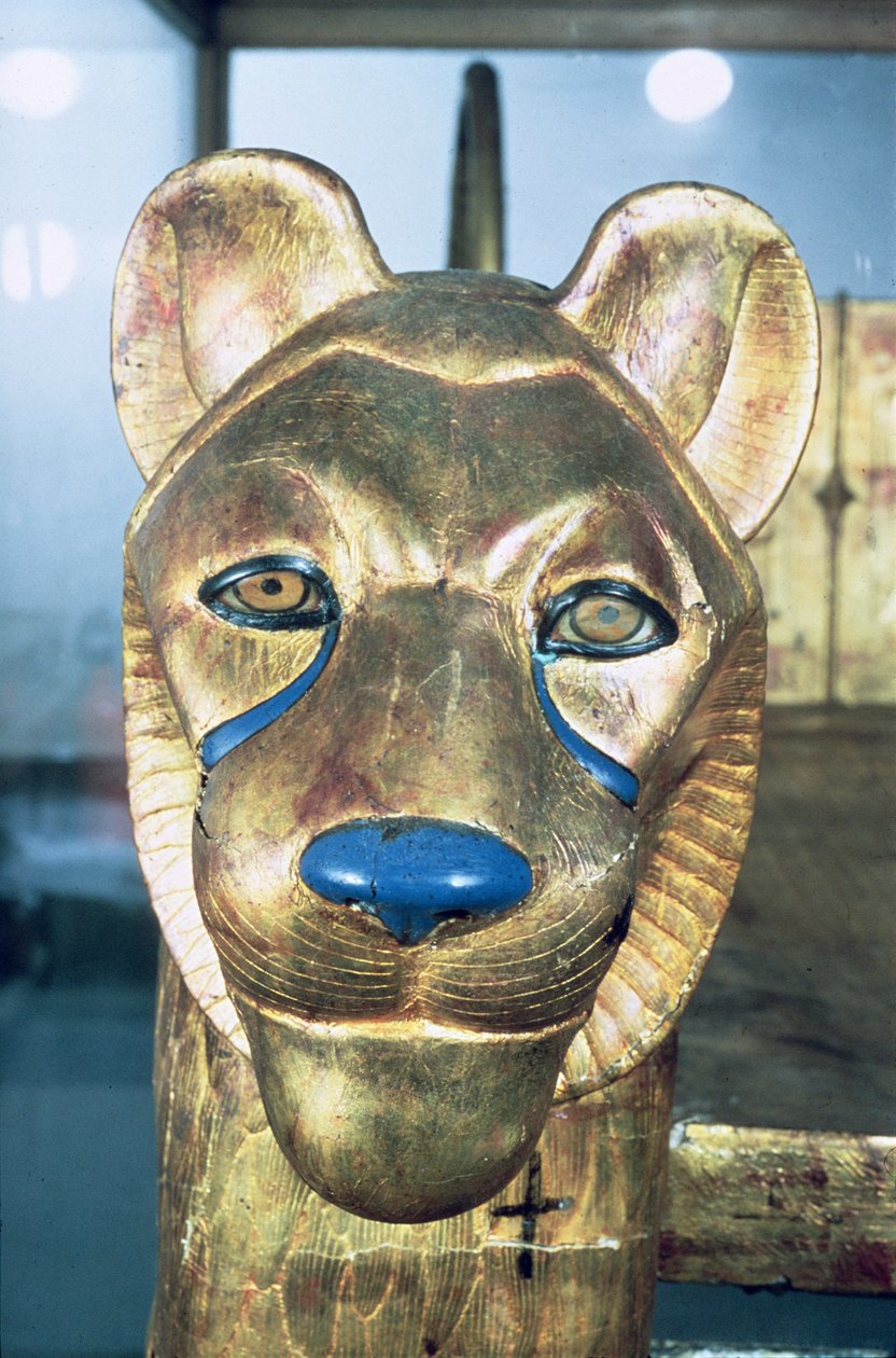 Funerary bedhead in the form of a lion, from the Tomb of Tutankhamun ...
