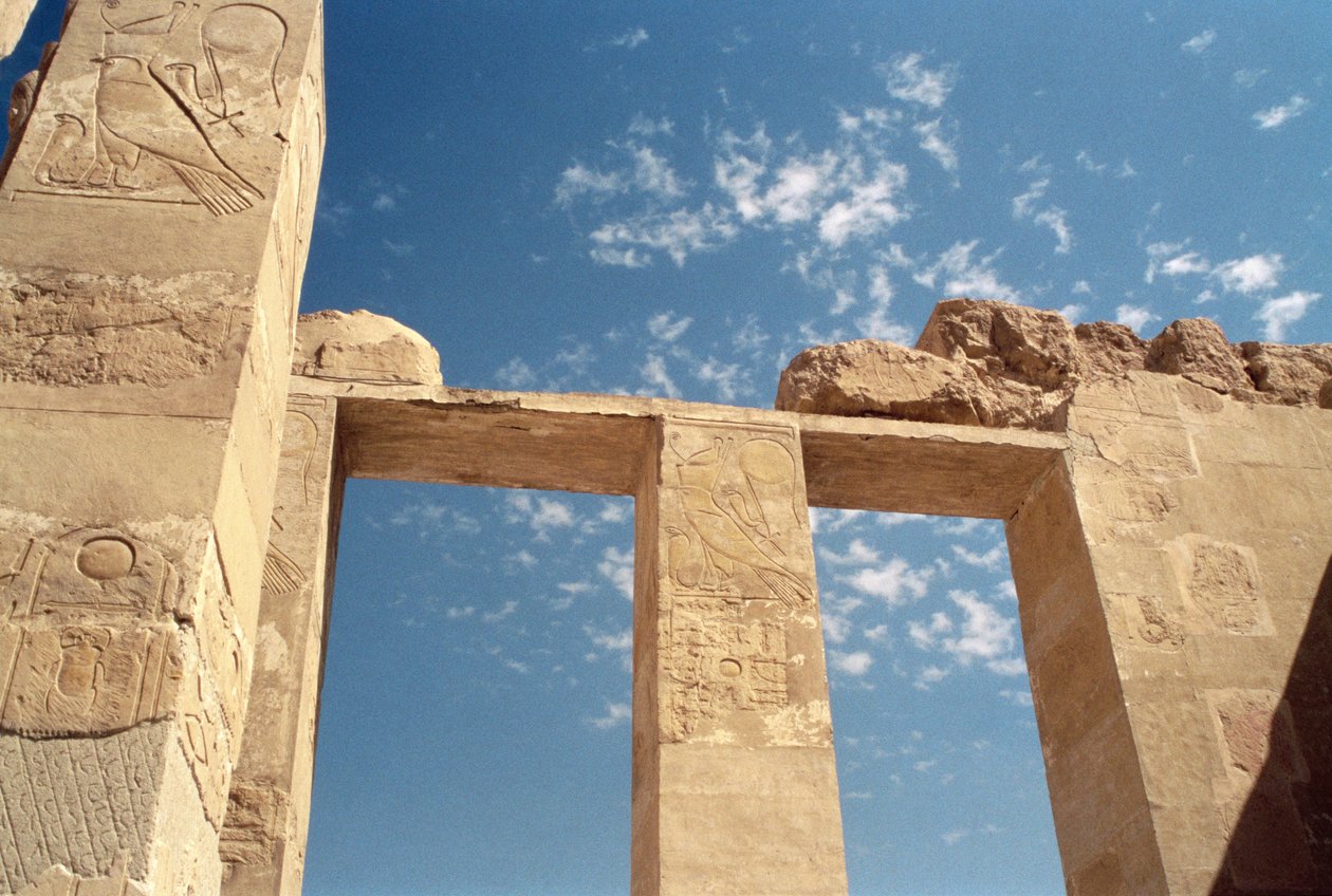 Lintel at the entrance to the Chapel of Hathor, Mortuary Temple of ...