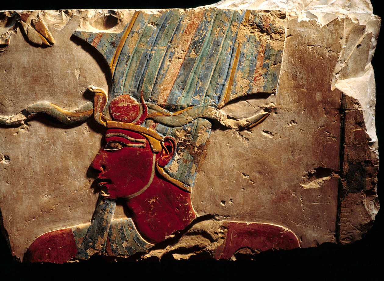 Relief representing the pharaoh Thutmosis III with Atef crown