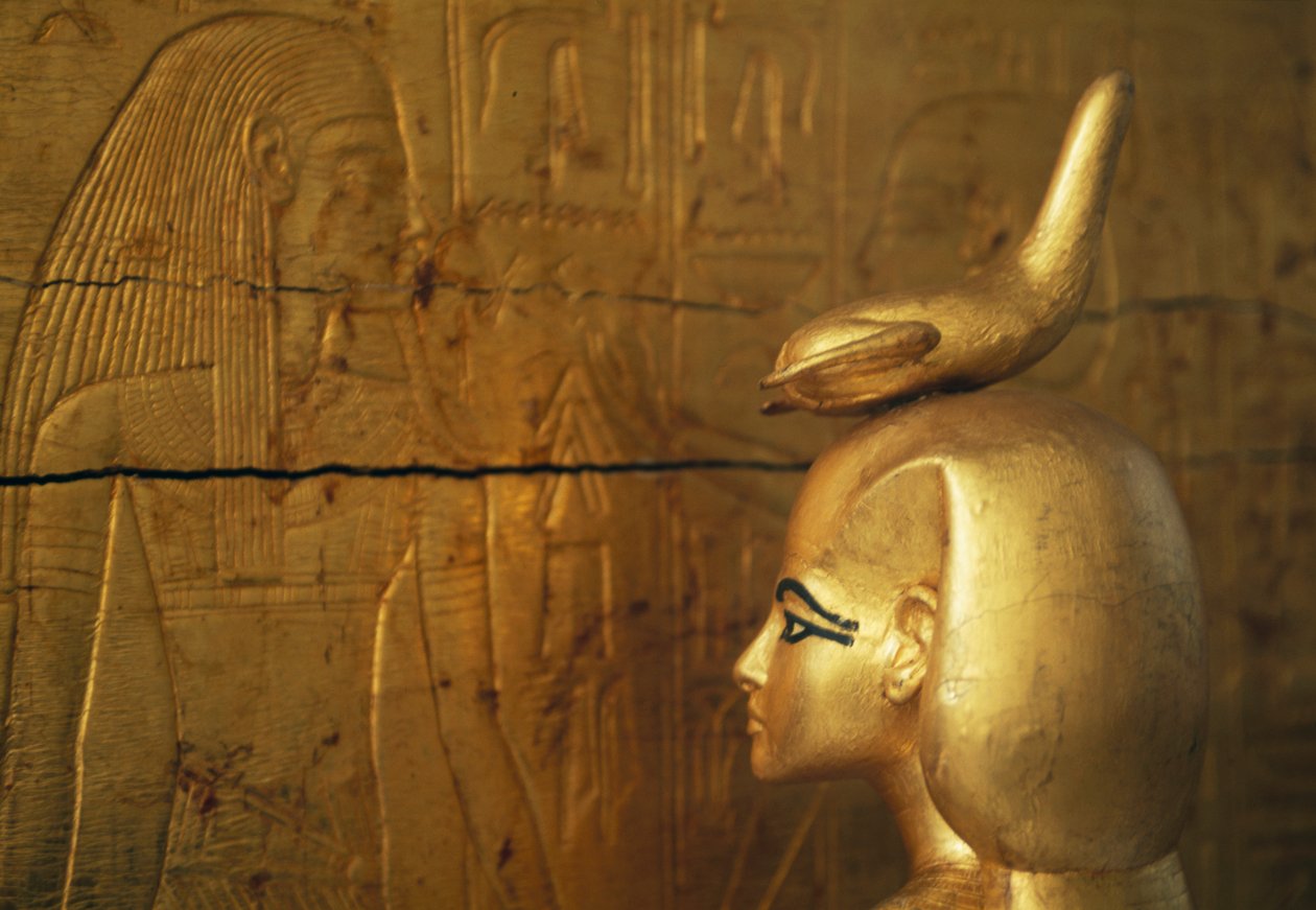 Statue of Selkis or Serket Protecting Chest of Canopic Jars, Treasury ...