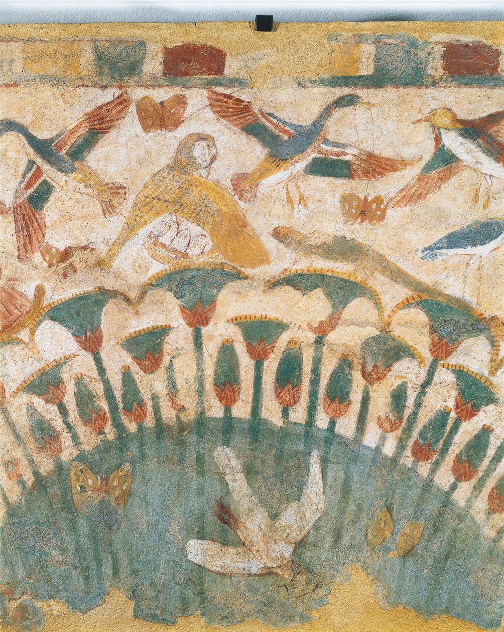 Wall painting depicting flora and fauna of marshes along the River Nile ...