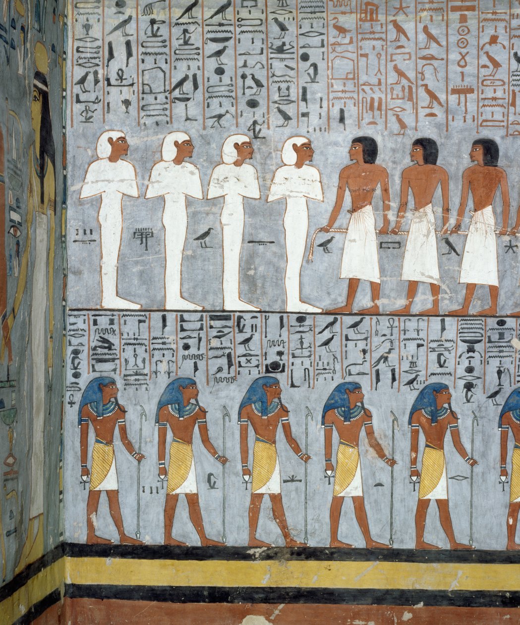 Mummies and male figures (detail), frescoes in burial chamber of Tomb ...
