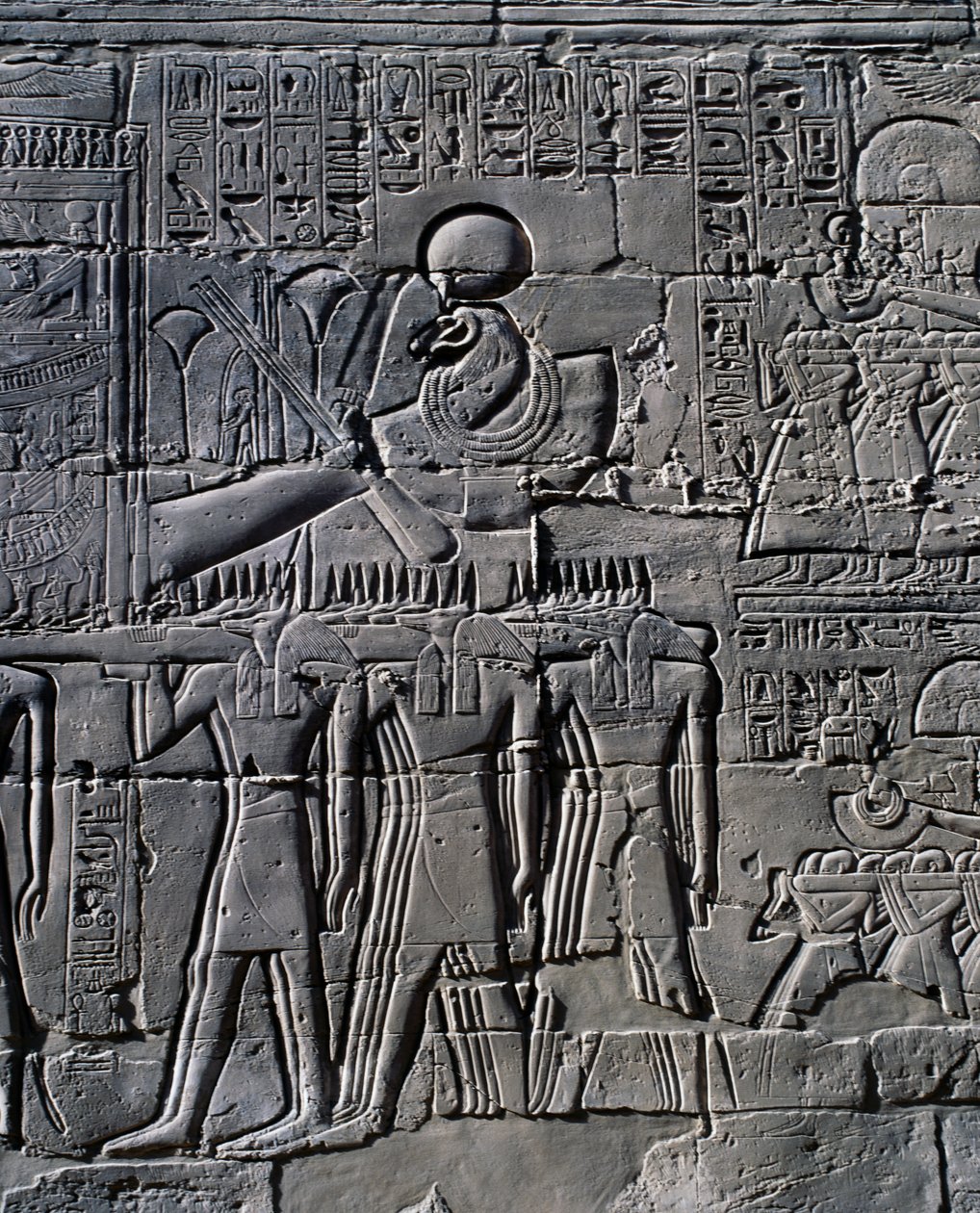 Ramesses II in front of sacred boat, relief, interior walls of Great ...