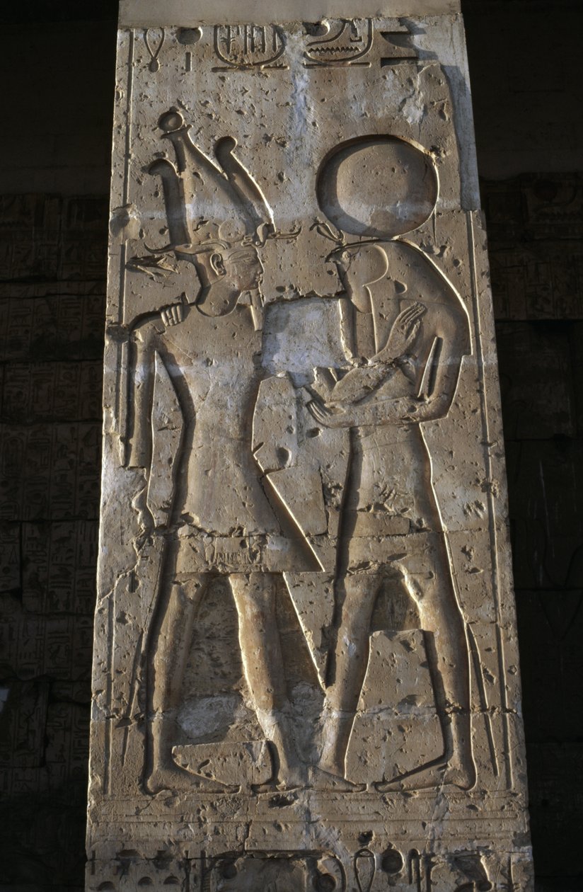Relief Depicting Pharaoh with God Horus, Portico of Temple of Seti I