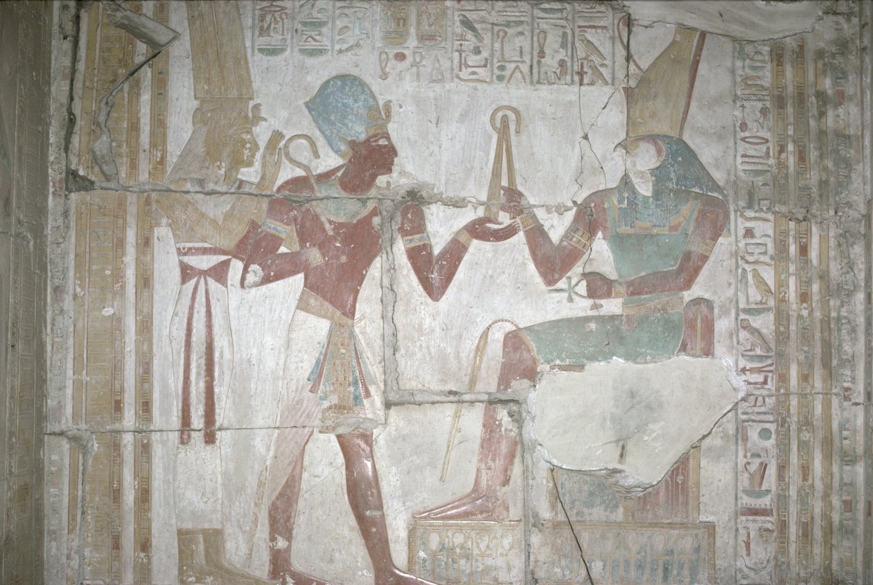 Relief of Isis, presenting Sethos I (1303-1290 BC) to Horus, New Kingdom