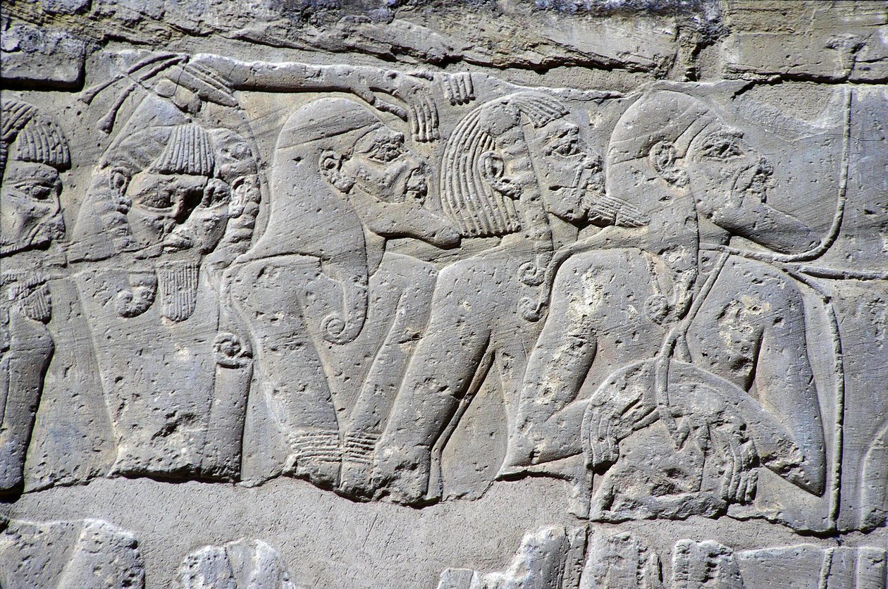 Relief depicting 'Northern Prisoners' at the Battle of Ramses III ...