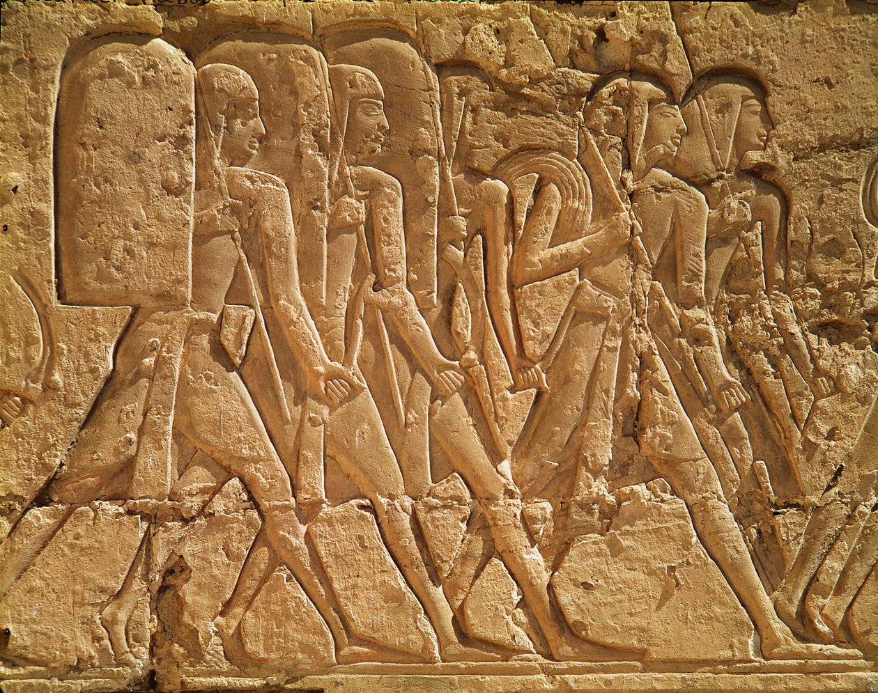 Relief Depicting Servants Carrying Rope and Weapons, from the Mortuary ...