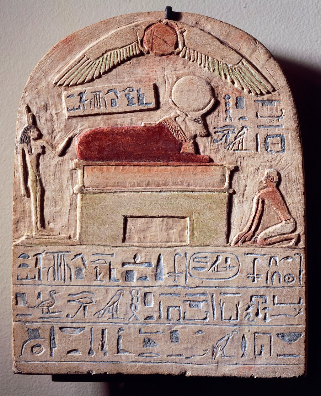 Painted limestone stele of god Apis by Egyptian 21st Dynasty