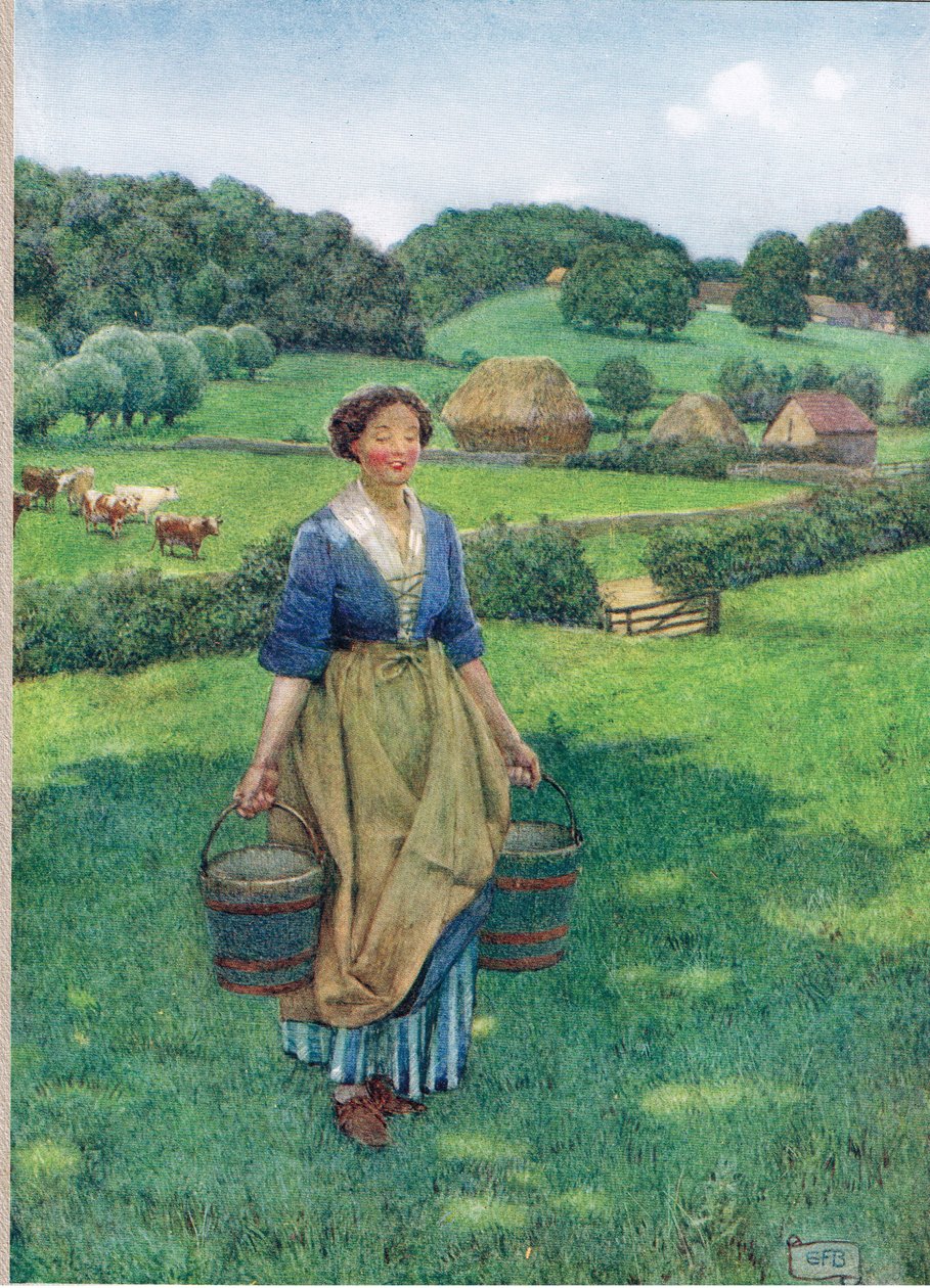 Milkmaid, illustration from 'The Book of Old English Songs and Ballads ...