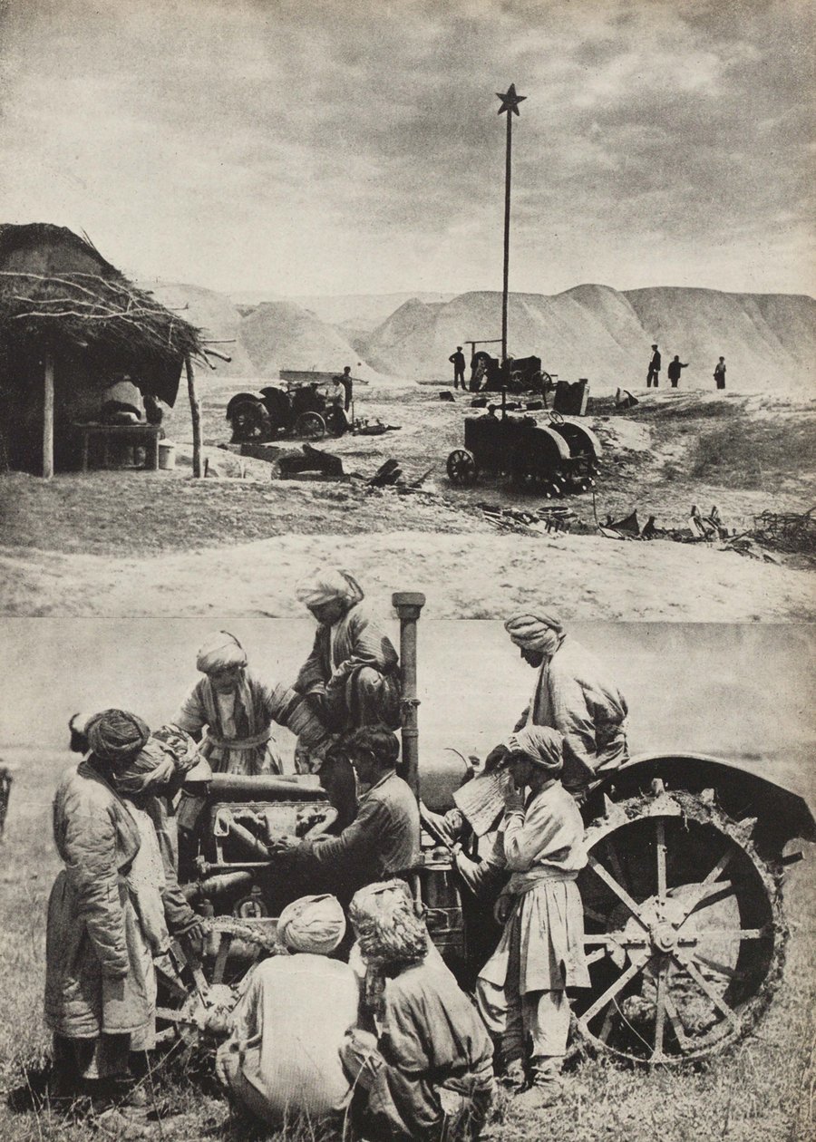 The First Tractor. Illustration from USSR Builds Socialism